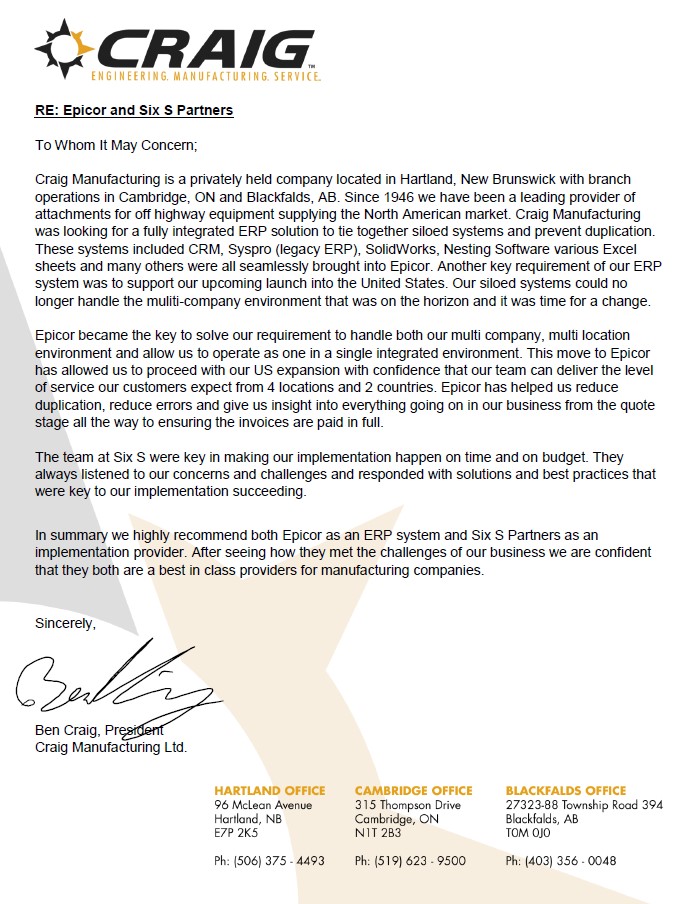 Craig Manufacturing | Six S Partners